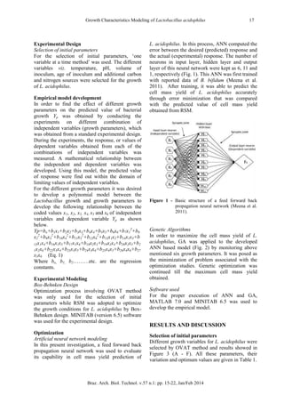 Growth Characteristics Modeling of Lactobacillus acidophilus using RSM and ANN | PDF