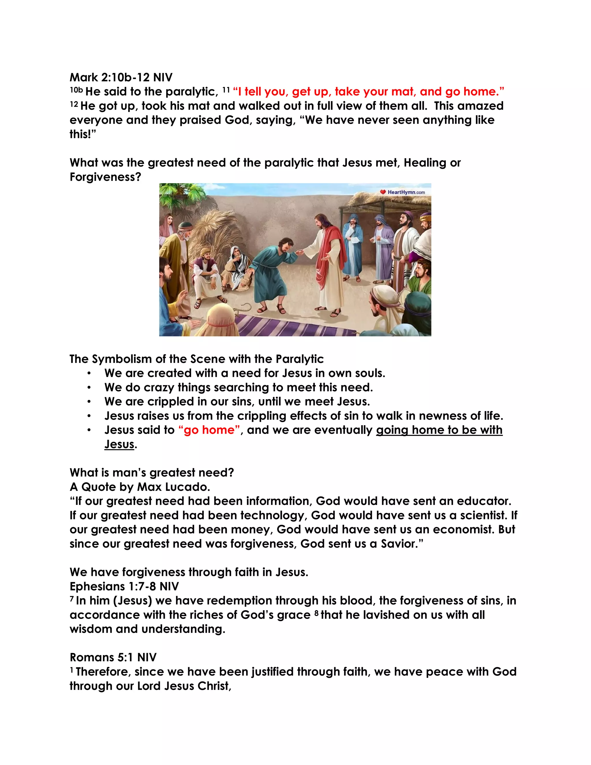 03-10-19, Mark 2;1-12, Forgives, Jesus Heals A Paralytic | PDF