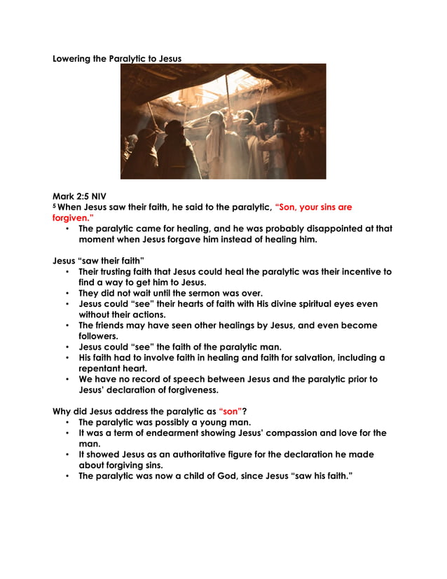 03-10-19, Mark 2;1-12, Forgives, Jesus Heals A Paralytic | PDF ...