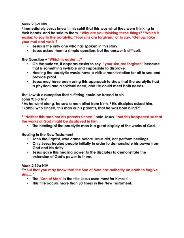 03-10-19, Mark 2;1-12, Forgives, Jesus Heals A Paralytic | PDF ...