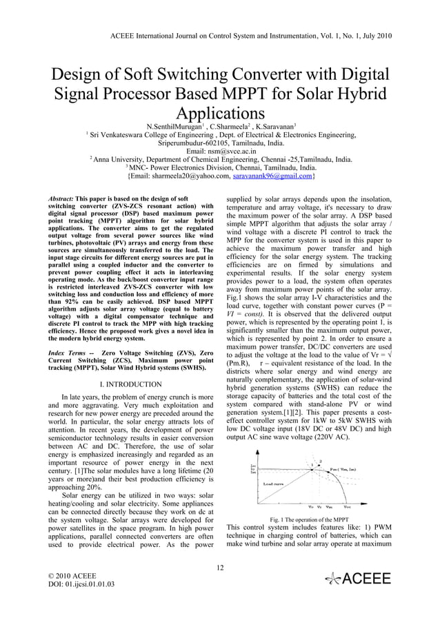 Design of Soft Switching Converter with Digital Signal Processor Based MPPT for Solar Hybrid ...