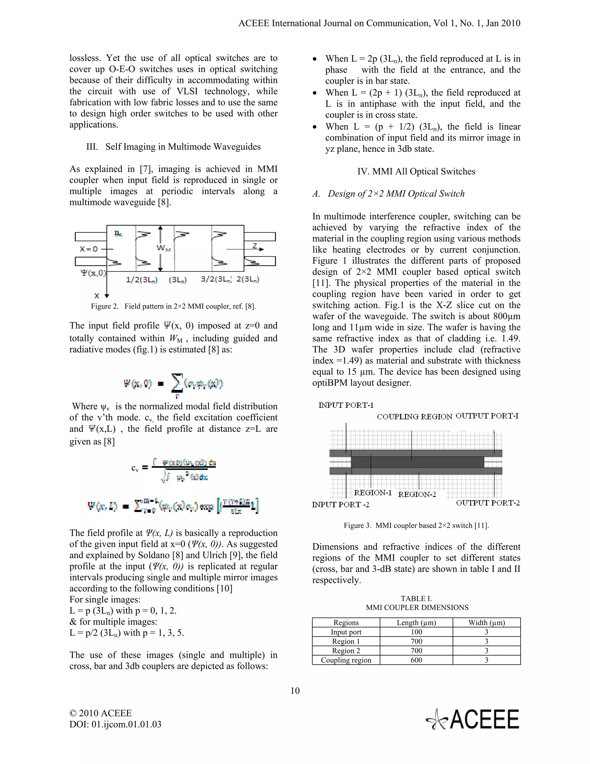 Multimode Interference Mmi Coupler Based All Optical Switch Design Applications