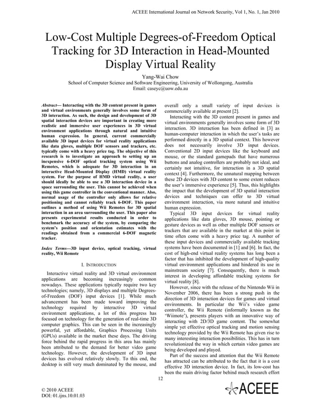 Low-Cost Multiple Degrees-of-Freedom Optical Tracking for 3D Interaction in Head-Mounted Display ...