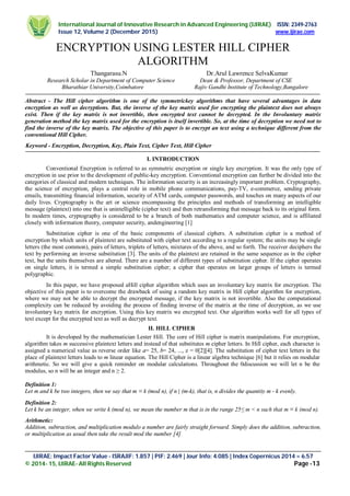 ENCRYPTION USING LESTER HILL CIPHER ALGORITHM | PDF