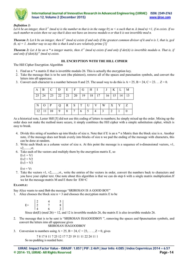 ENCRYPTION USING LESTER HILL CIPHER ALGORITHM | PDF ENCRYPTION USING LESTER HILL CIPHER ALGORITHM | PDF