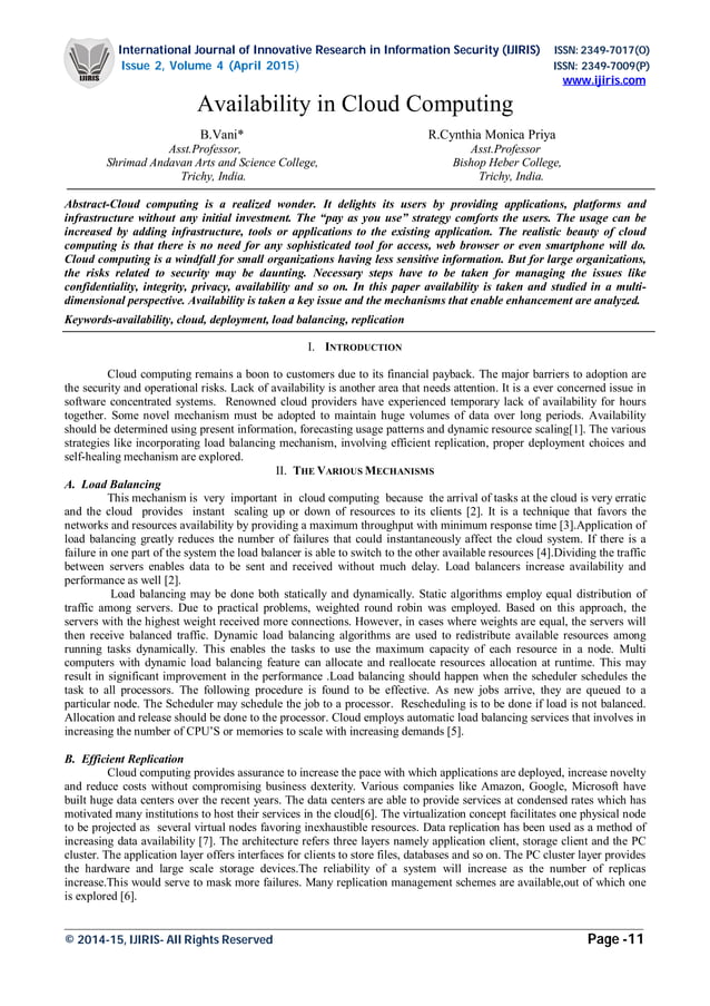 Availability in Cloud Computing | PDF