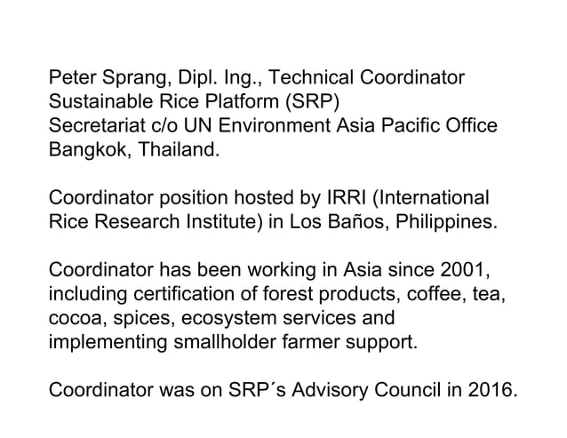 Transforming Rice Value Chains: The Sustainable Rice Platform (SRP) | PDF
