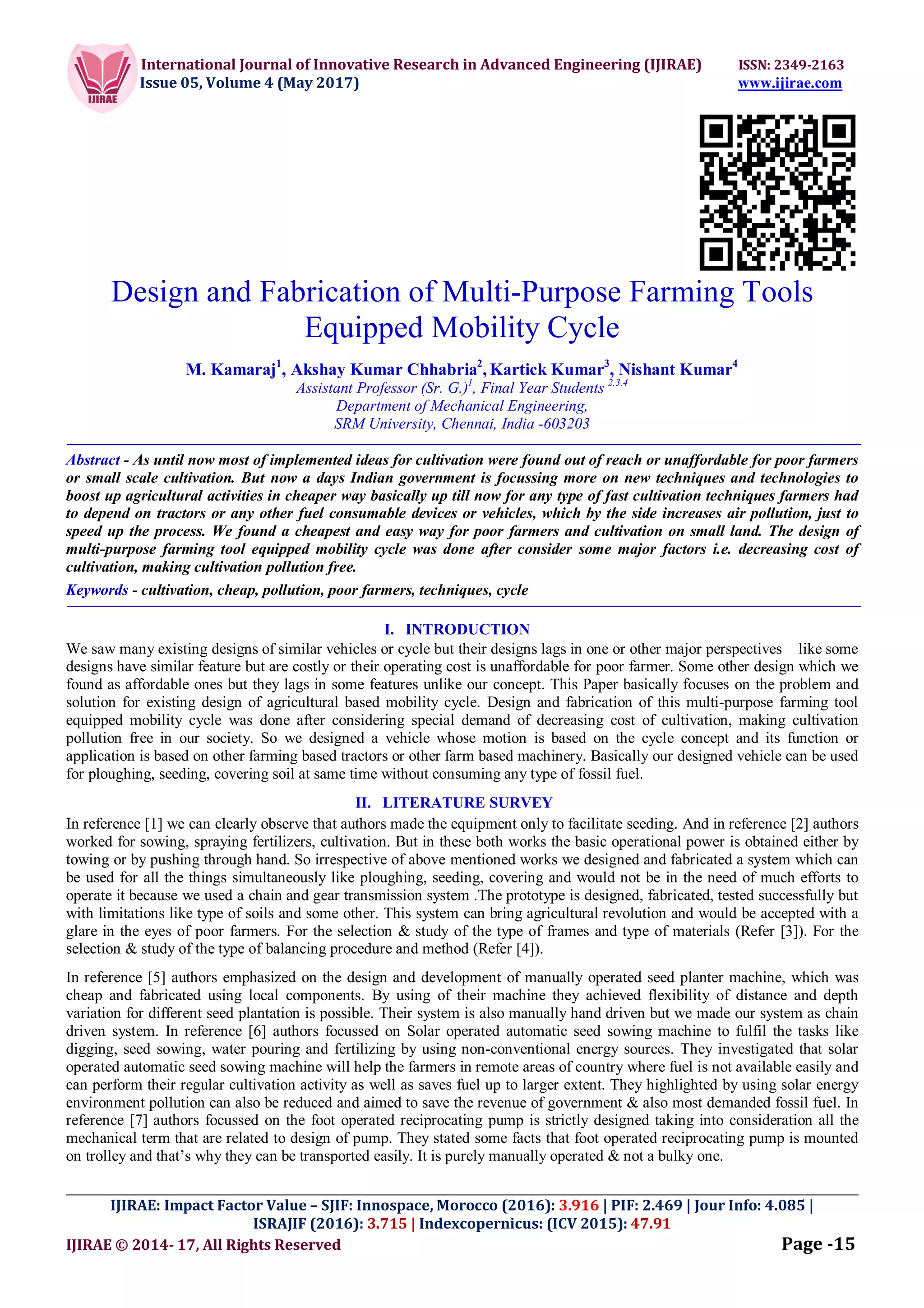 Design and Fabrication of Multi-Purpose Farming Tools Equipped Mobility ...