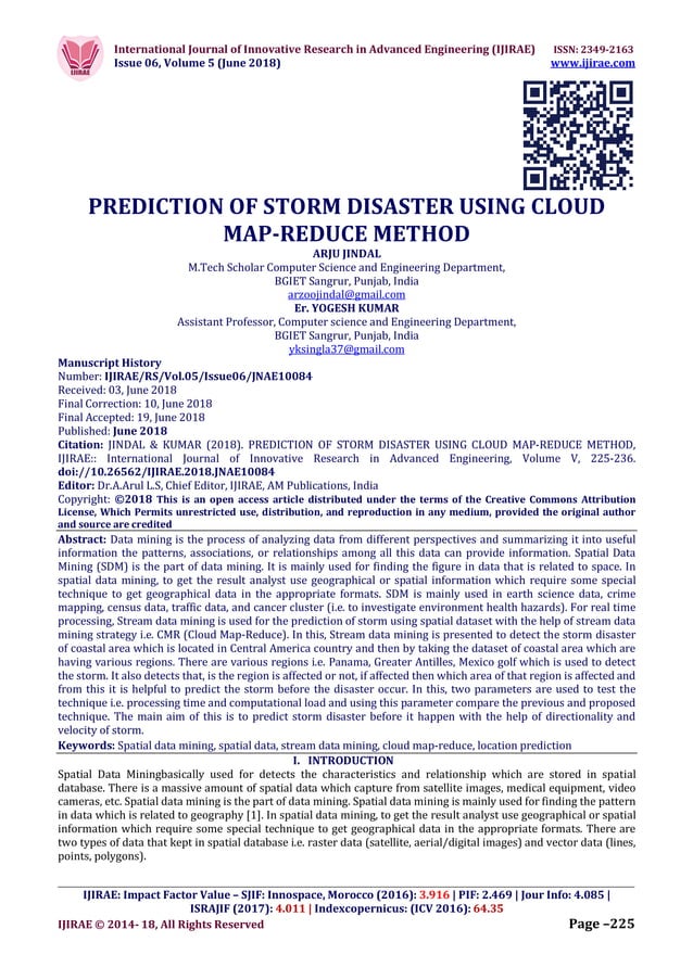 PREDICTION OF STORM DISASTER USING CLOUD MAP-REDUCE METHOD | PDF