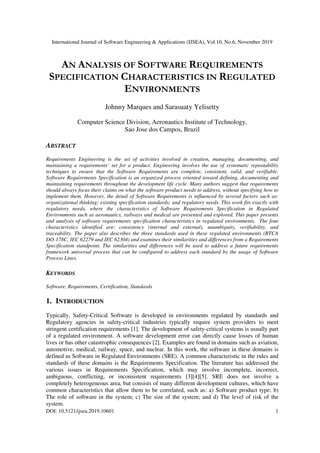 AN ANALYSIS OF SOFTWARE REQUIREMENTS SPECIFICATION CHARACTERISTICS IN REGULATED ENVIRONMENTS | PDF