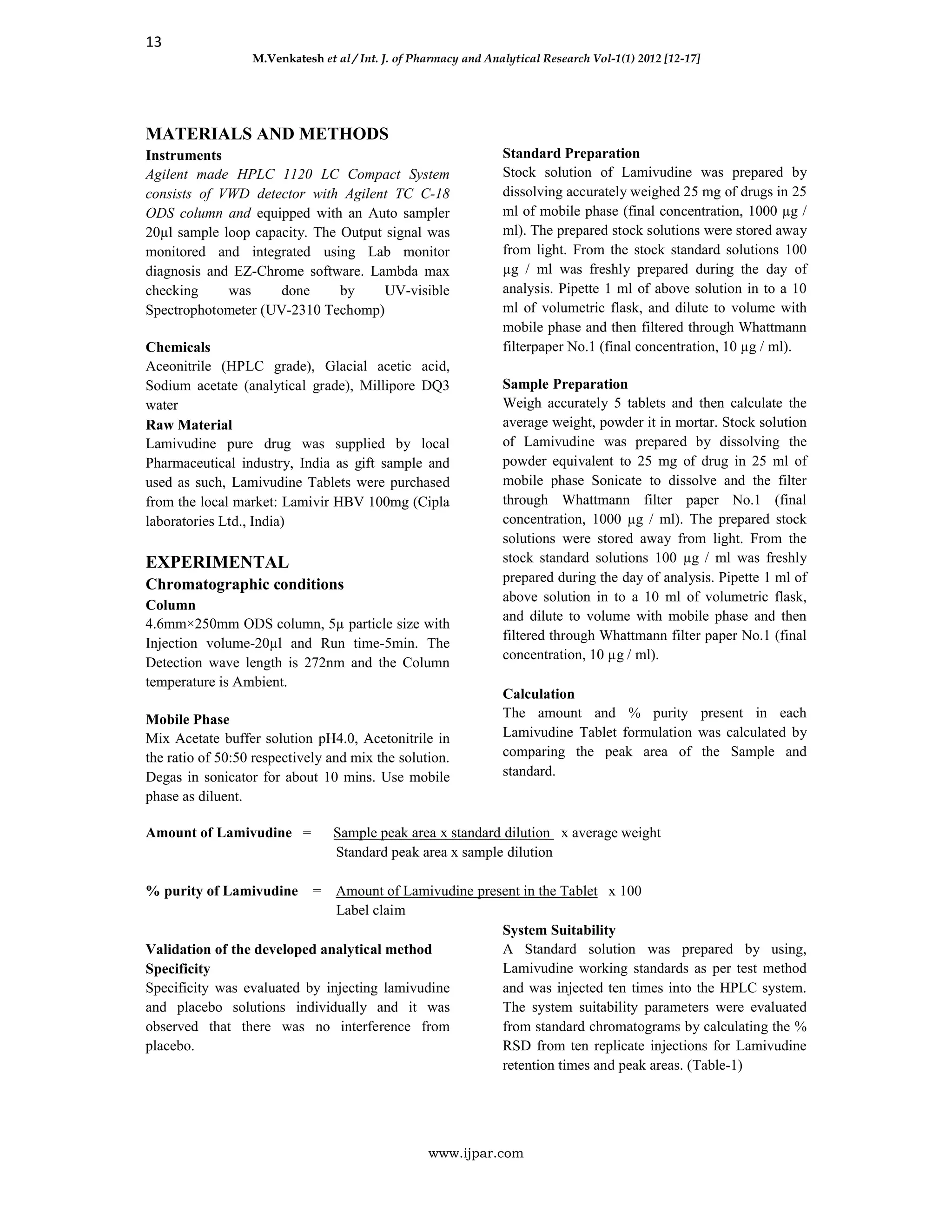 RP-HPLC Assay Method Validation for the estimation of new Anti ...