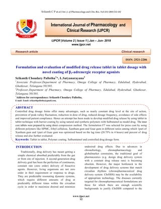 Formulation and evaluation of modified drug release tablet in tablet ...