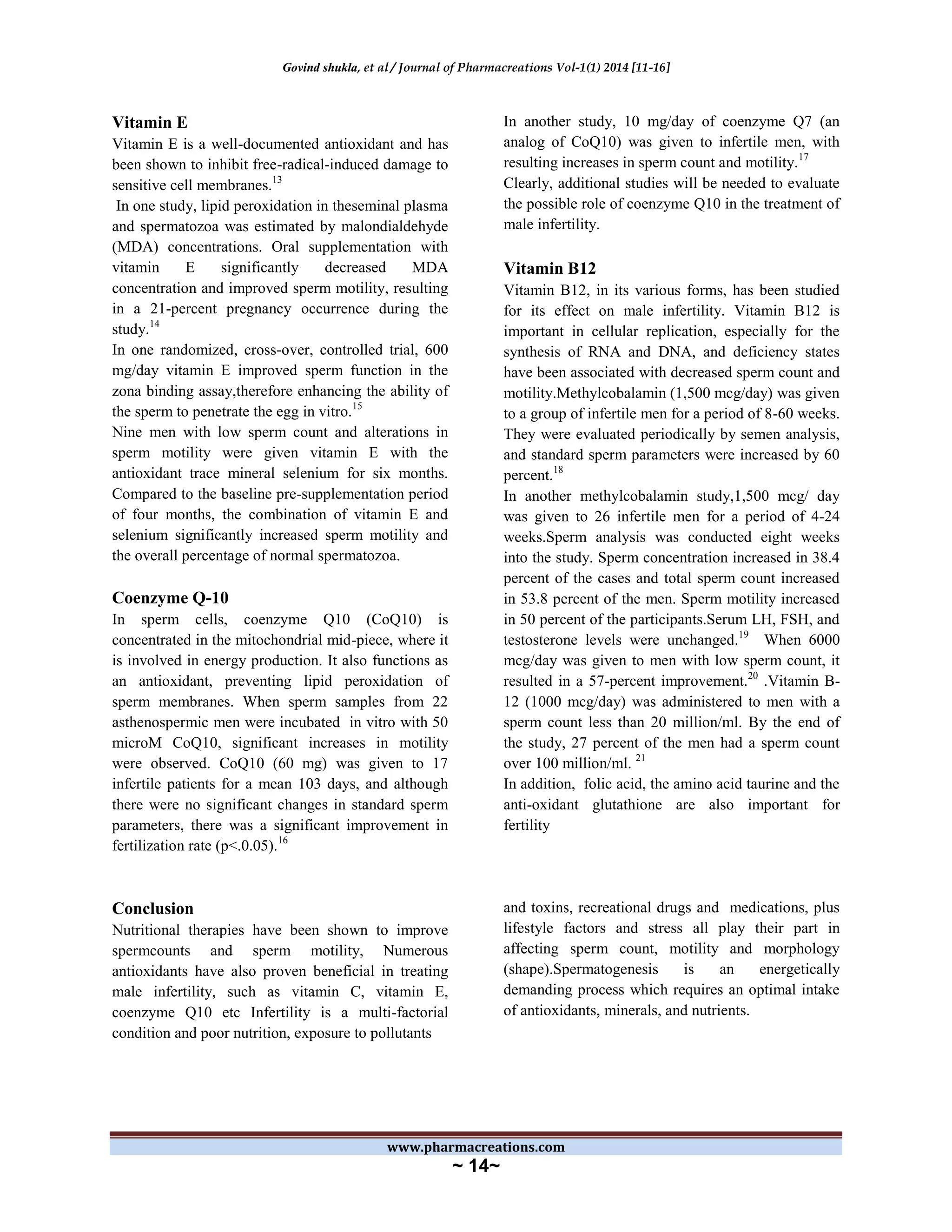 Nutritional Therapy for Male infertility | PDF