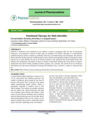 Nutritional Therapy for Male infertility | PDF