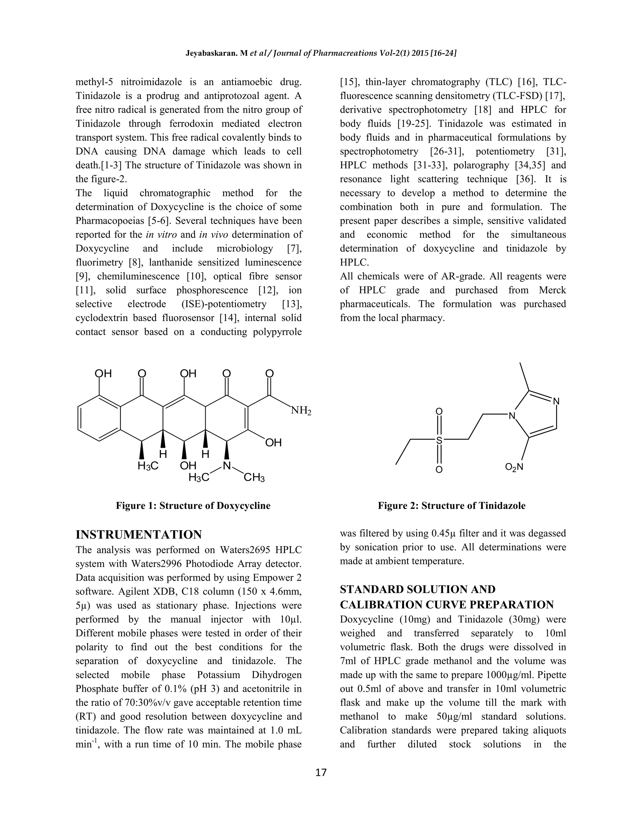 Hplc Method Development And Validation For Simultaneous Estimation Of Doxycycline And Tinidazole