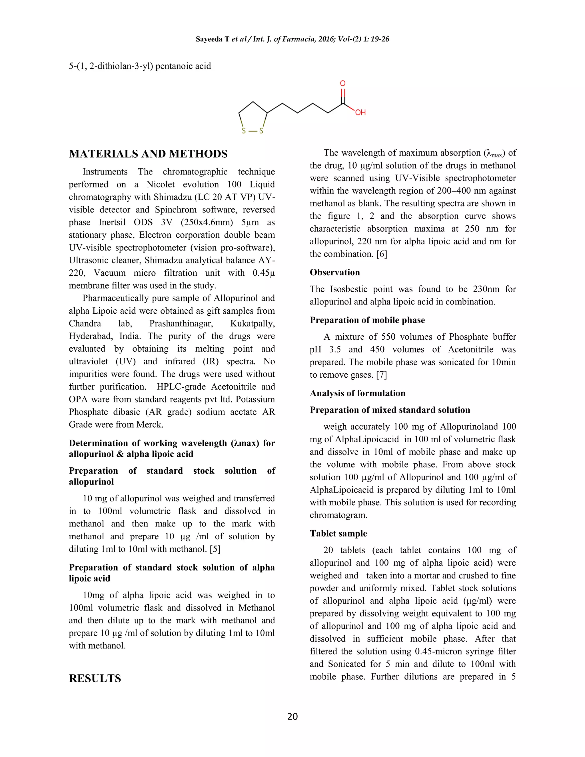 Method development and validation for the estimation of Allopurinol and ...