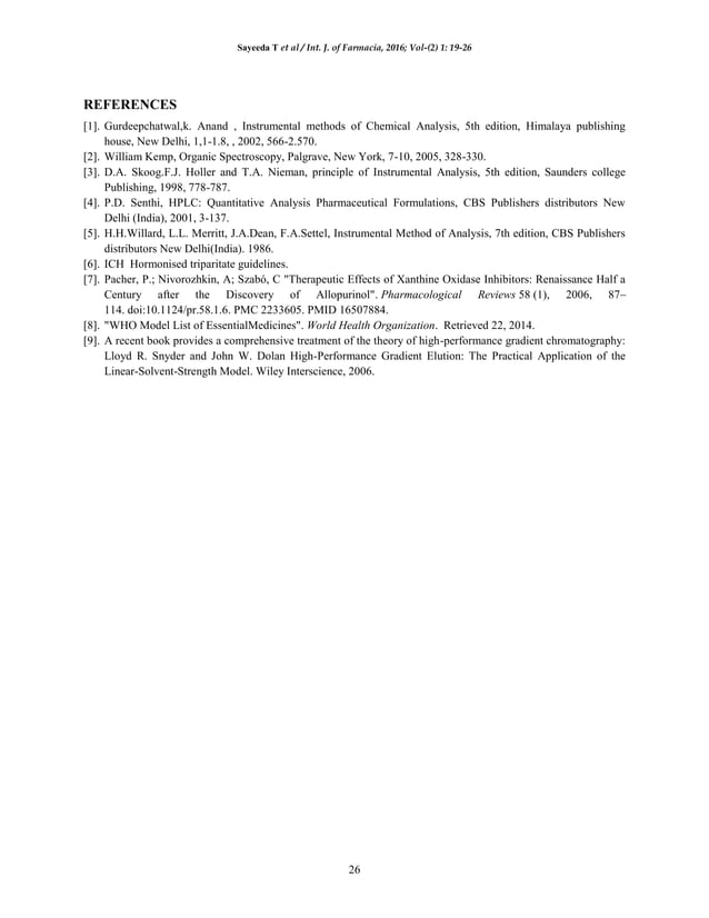 Method development and validation for the estimation of Allopurinol and ...