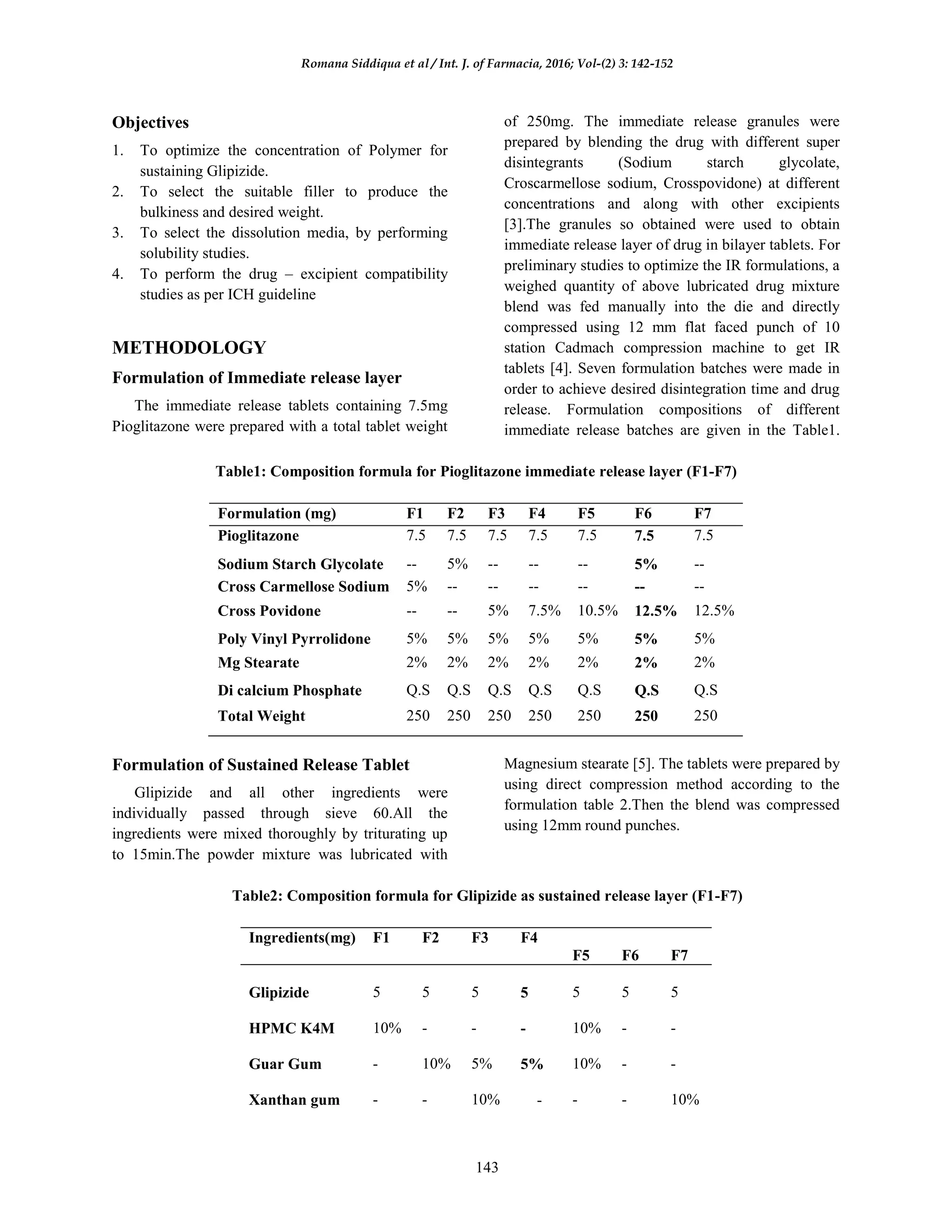 Formulation, invitro evaluation & stability studies of the bilayered tablets of glipizide and ...