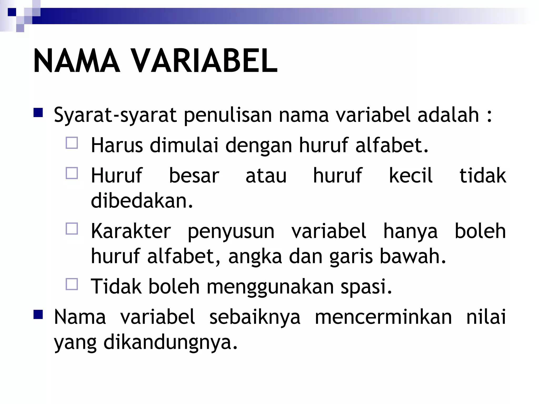 variabel tipe data | PPT