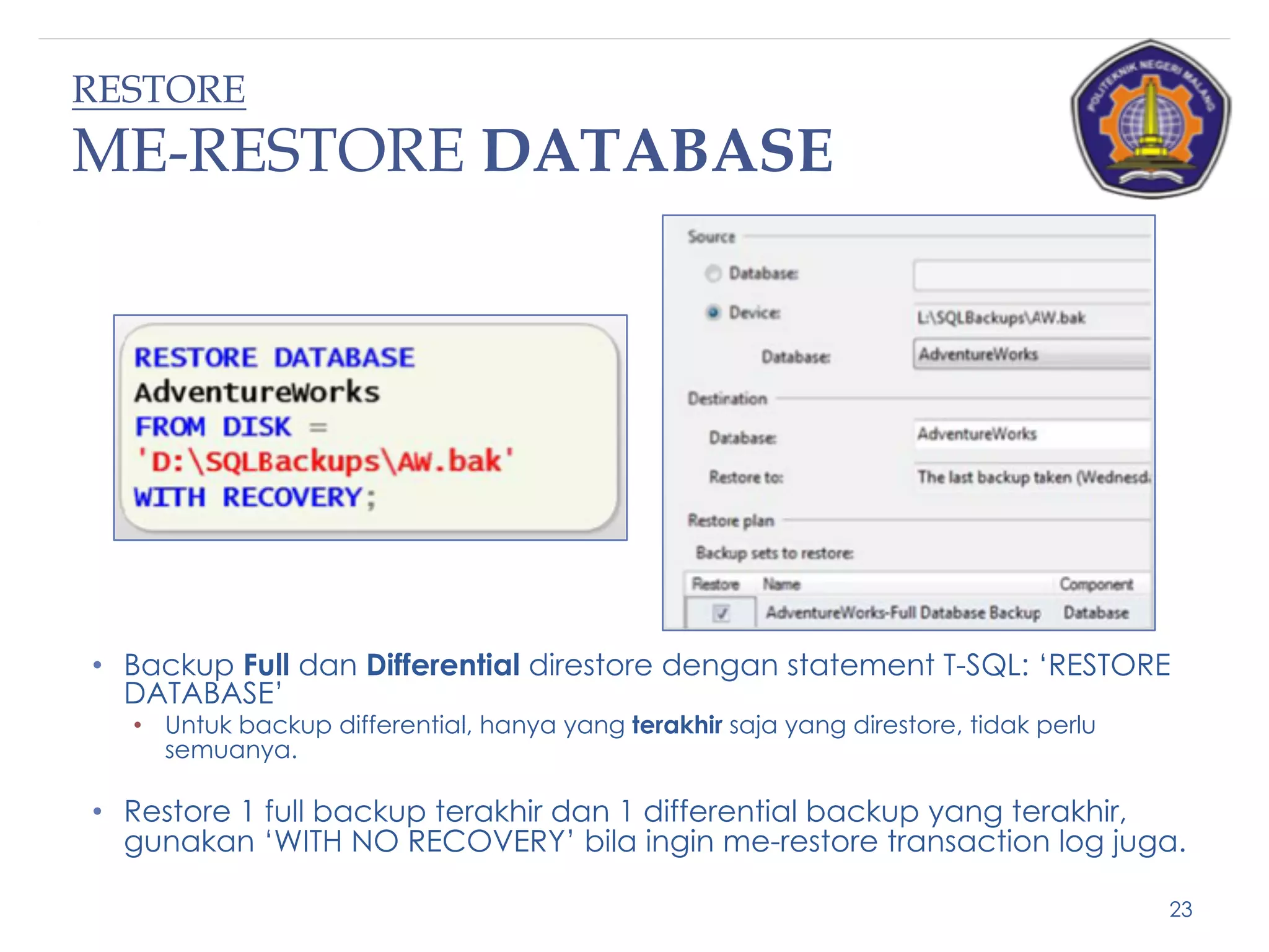 Recovery, Bakcup dan Restore pada SQL Server | PDF