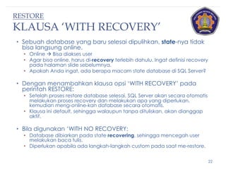 Recovery, Bakcup dan Restore pada SQL Server | PDF