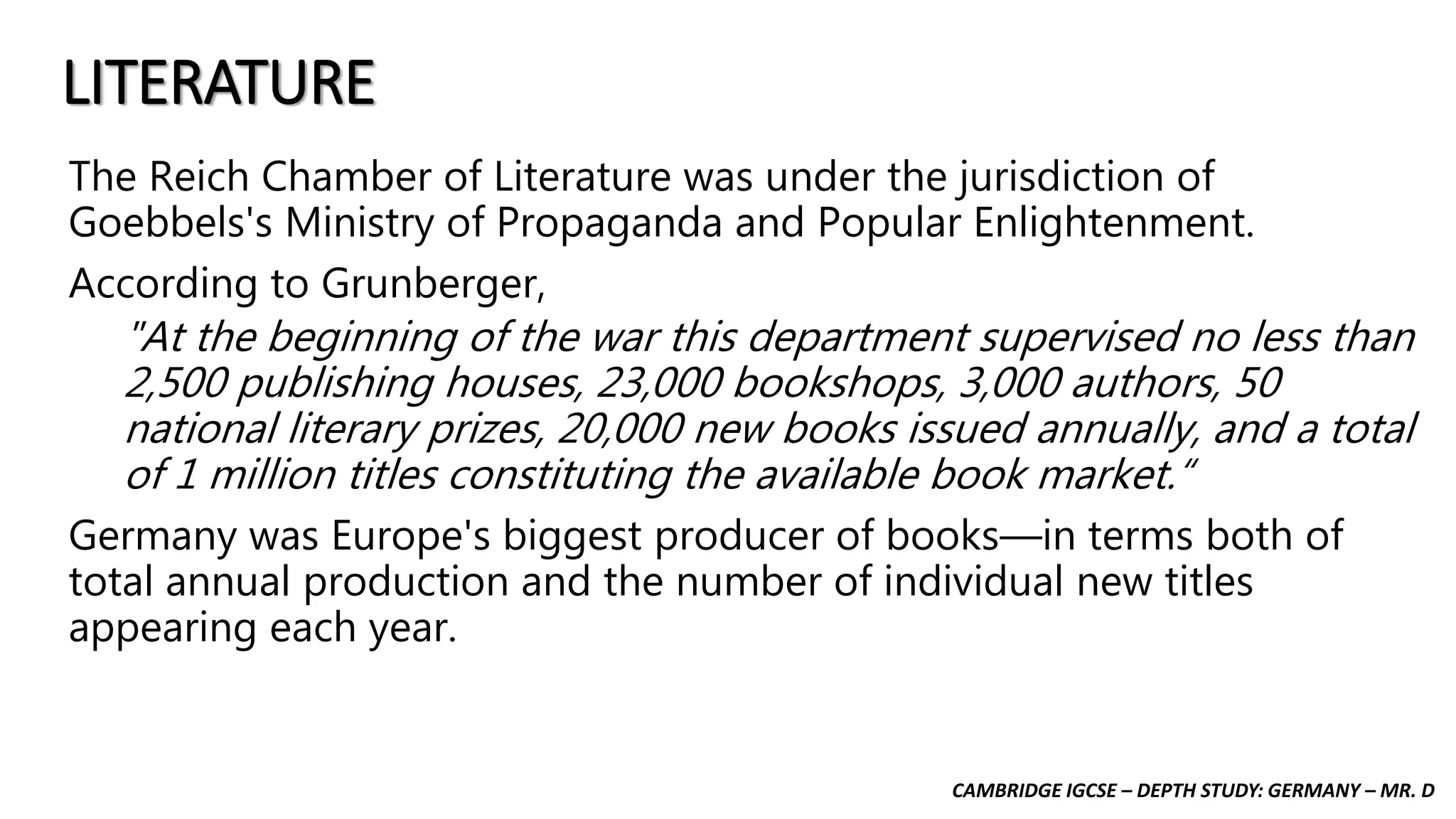 HISTORY IGCSE CONTENT - 20TH CENTURY OPTION - DEPTH STUDY GERMANY: THE ...