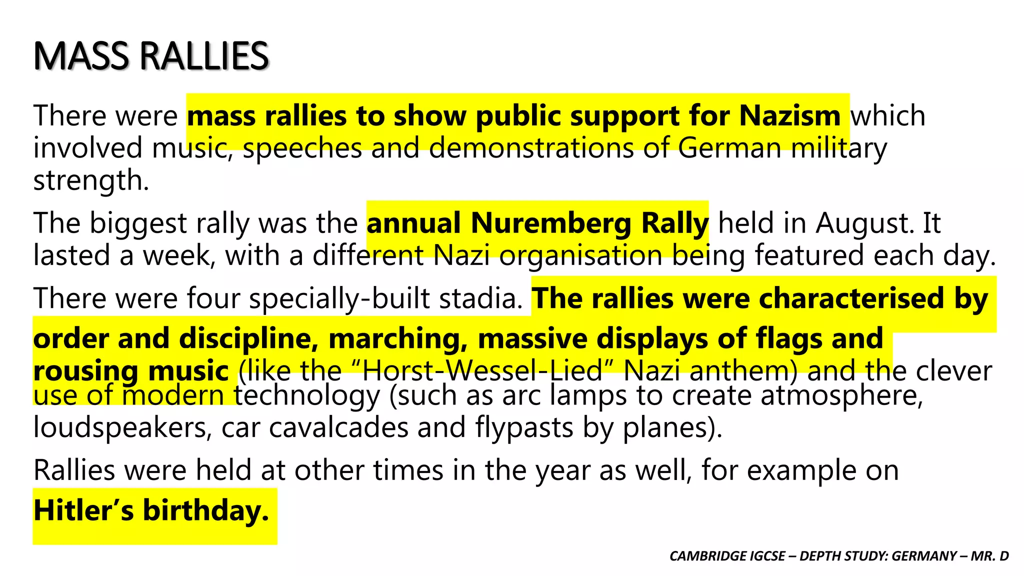 HISTORY IGCSE CONTENT - 20TH CENTURY OPTION - DEPTH STUDY GERMANY: THE ...