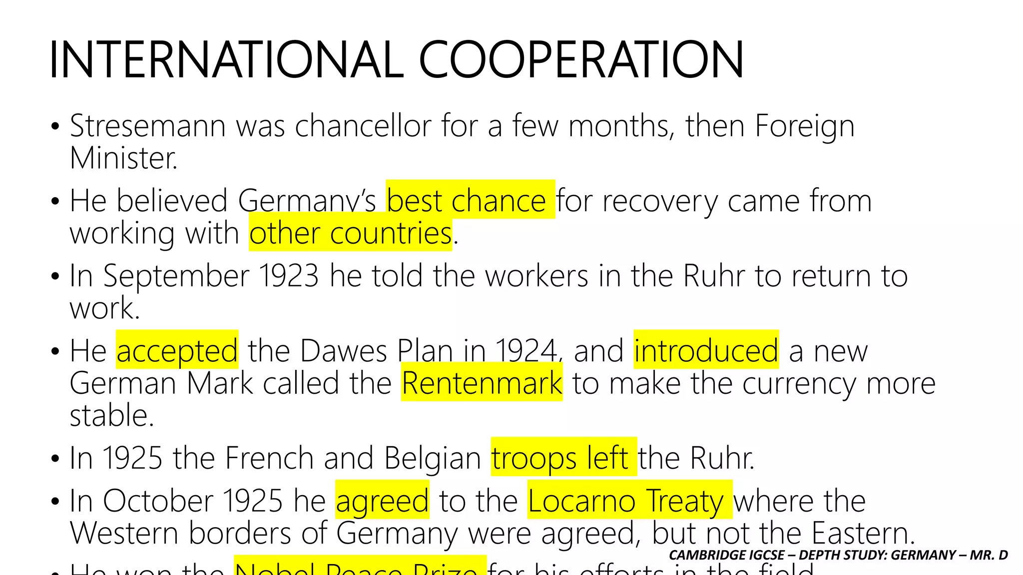 IGCSE REVISION - GERMANY: STRESEMANN AND RECOVERY | PPTX