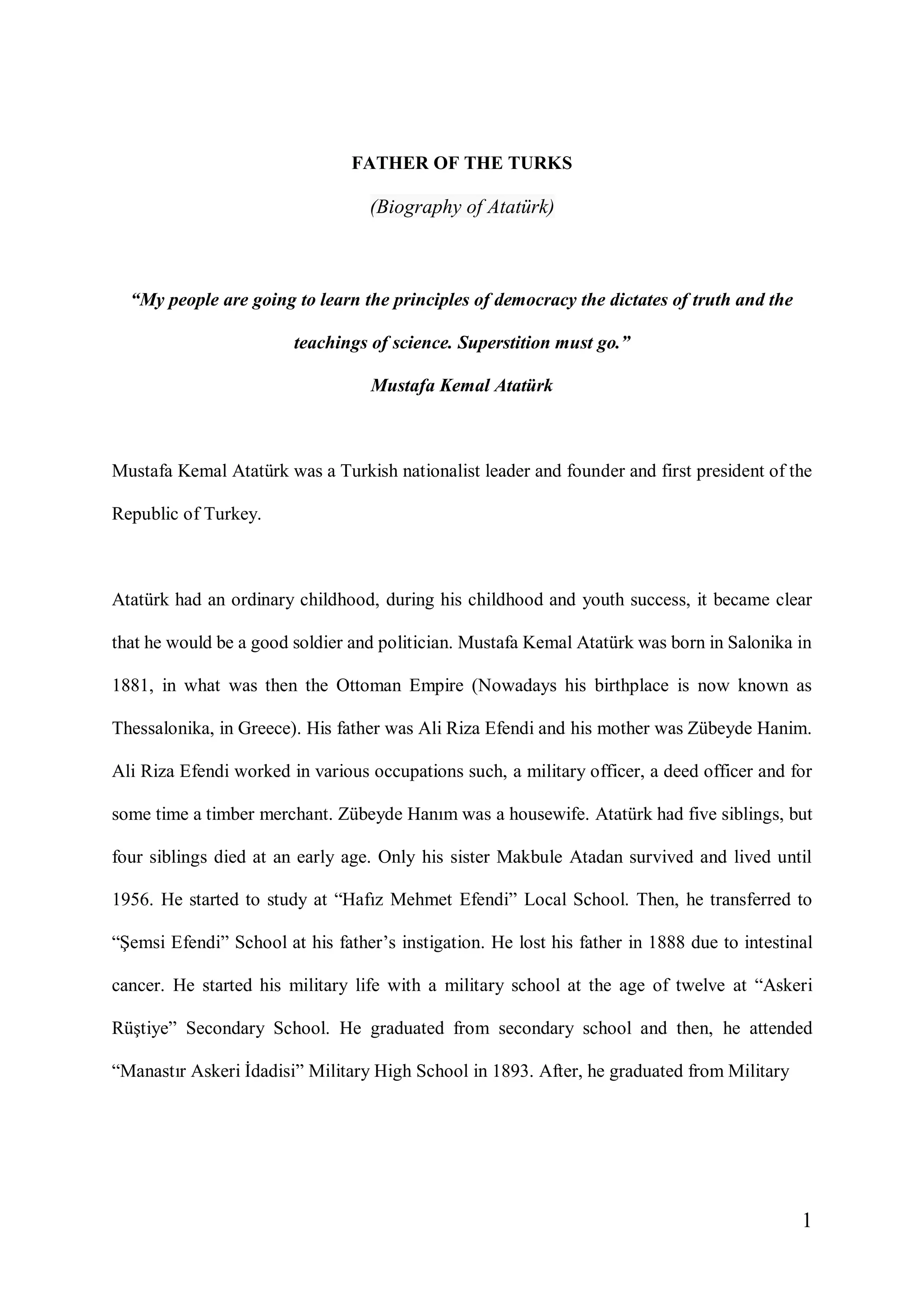 Atatürk's Life (Biography-Article) by Ali Koray Ozguclu | PDF
