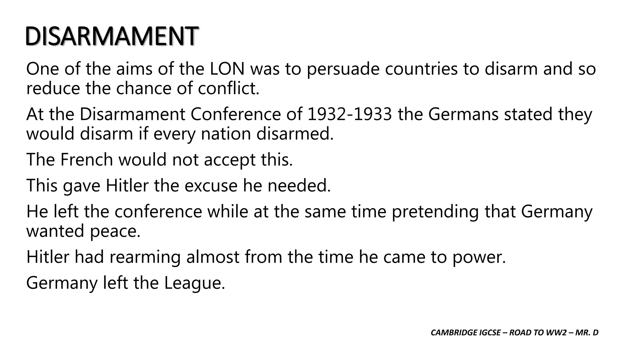 HISTORY IGCSE CONTENT - 20TH CENTURY OPTION - THE ROAD TO WW2 ...