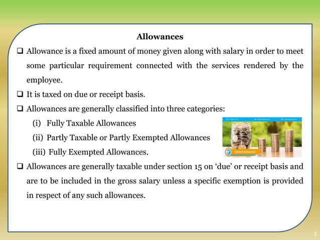 INCOME TAX LAW & PRACTICE - ALLOWANCES | PPTX | Government Support and Welfare | Financial ...