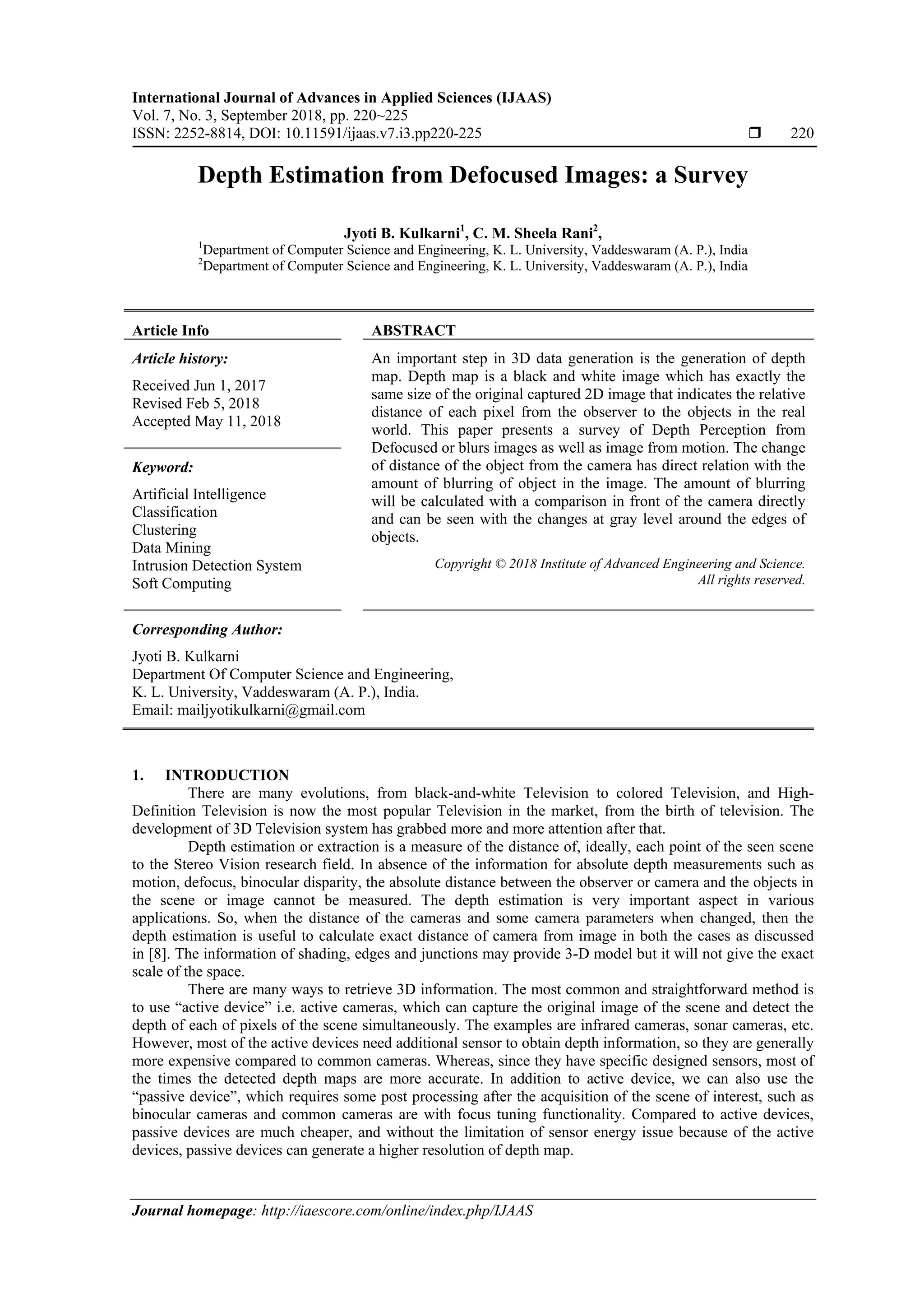 Depth Estimation from Defocused Images: a Survey | PDF