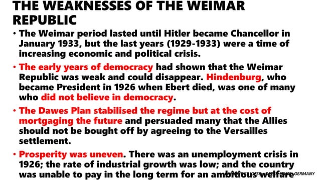 DEPTH STUDY GERMANY: TO WHAT EXTENT DID THE WEIMAR REPUBLIC RECOVER ...