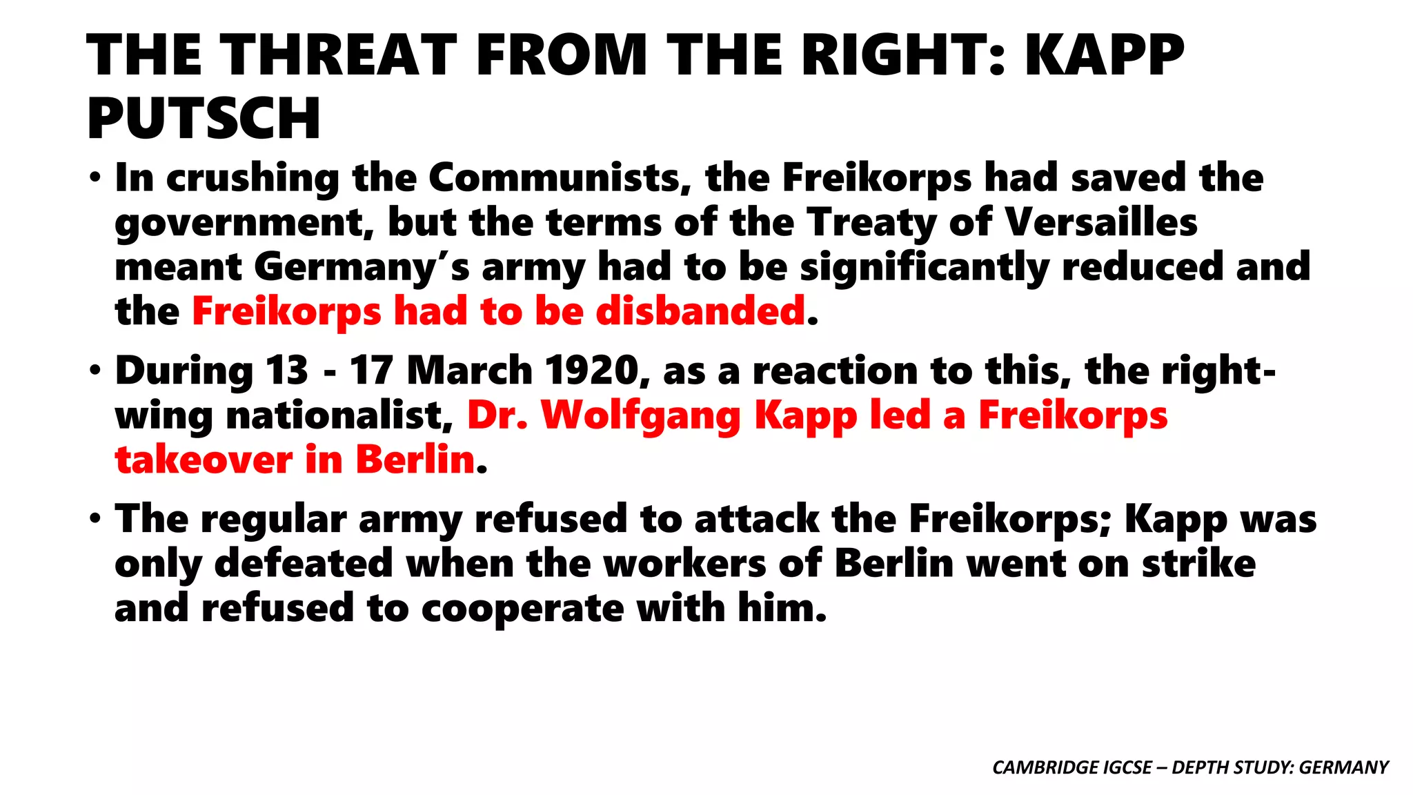 DEPTH STUDY GERMANY: WEIMAR REPUBLIC - 03. THE TREATY OF VERSAILLES ...