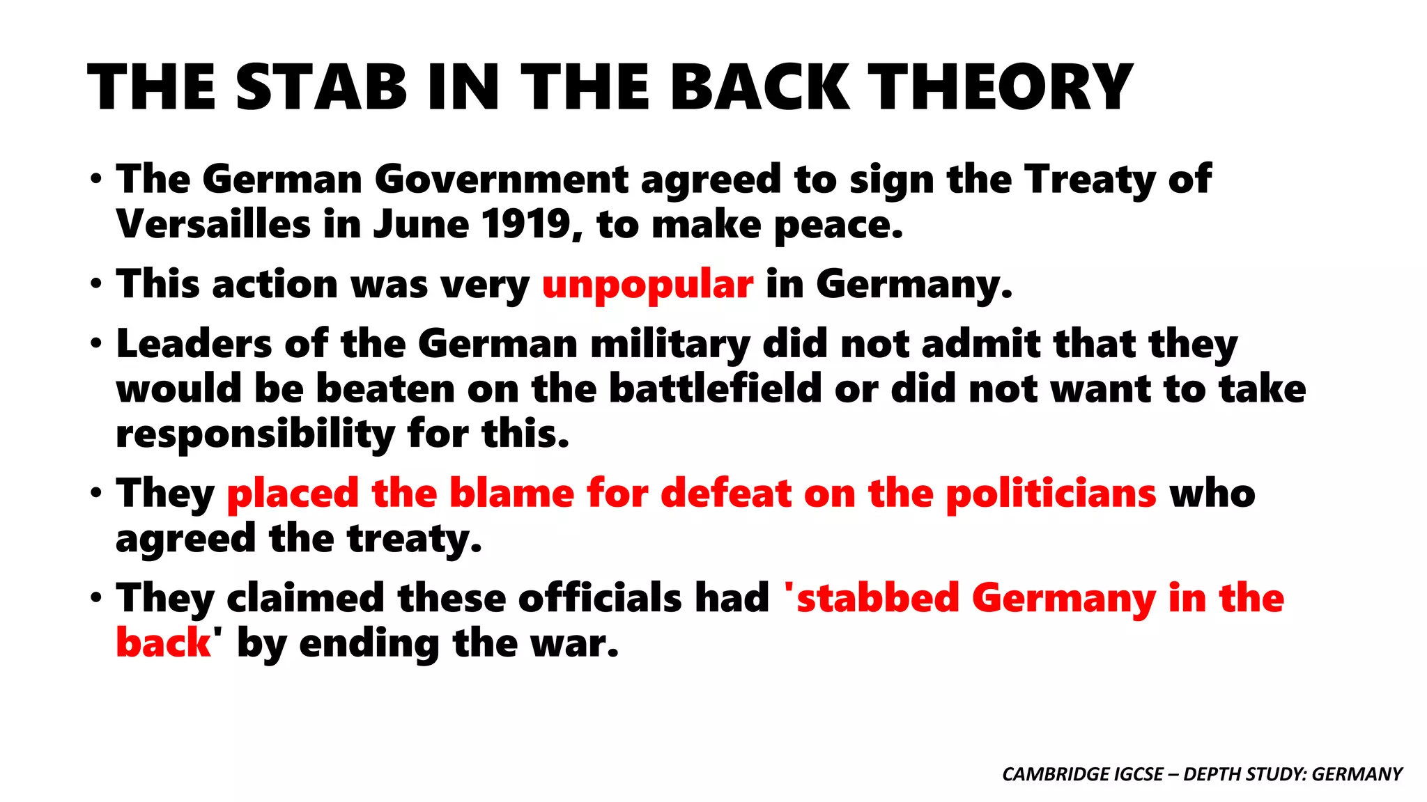 DEPTH STUDY GERMANY: WEIMAR REPUBLIC - 03. THE TREATY OF VERSAILLES ...