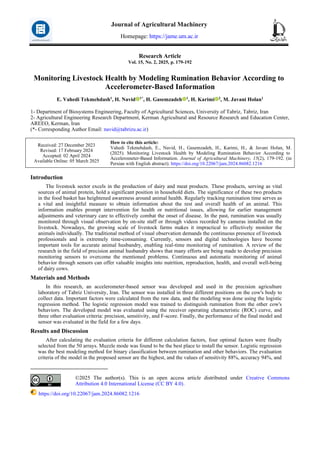 Monitoring Livestock Health by Modeling Rumination Behavior According to Accelerometer-Based ...