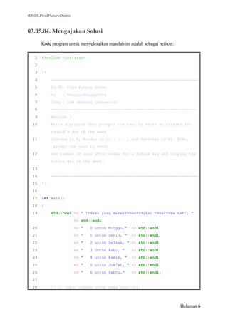 03.05. Menentukan Hari Esok Menggunakan Bahasa Pemrograman C++ | PDF