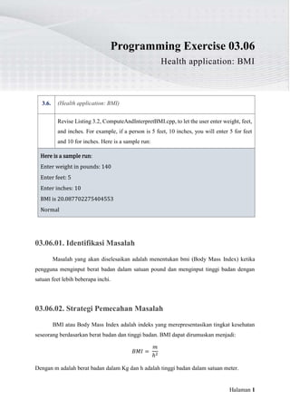 03.06. Menentukan Body Mass Index Menggunakan Bahasa Pemrograman C++ | PDF