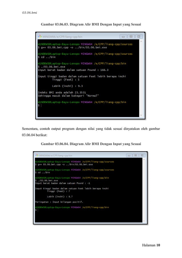 03.06. Menentukan Body Mass Index Menggunakan Bahasa Pemrograman C++ | PDF