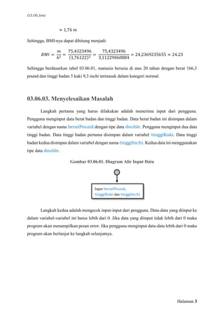 03.06. Menentukan Body Mass Index Menggunakan Bahasa Pemrograman C++ | PDF