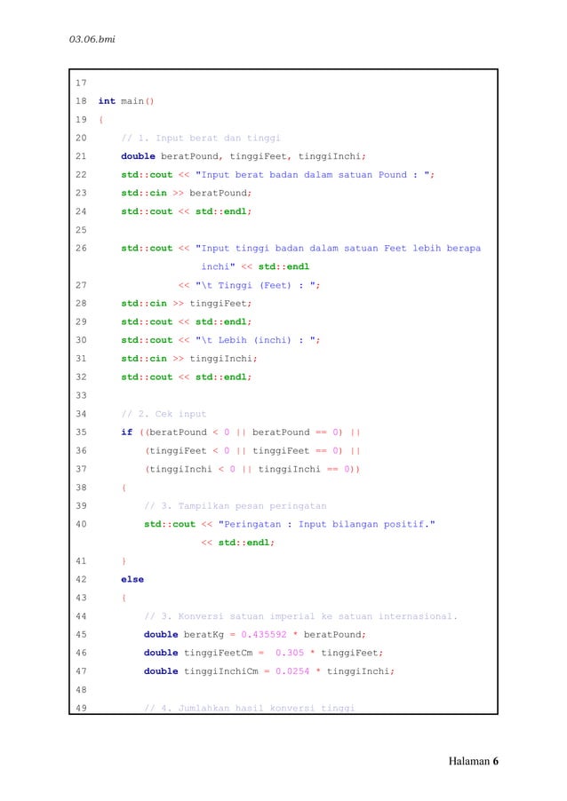 03.06. Menentukan Body Mass Index Menggunakan Bahasa Pemrograman C++ | PDF