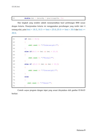 03.06. Menentukan Body Mass Index Menggunakan Bahasa Pemrograman C++ | PDF