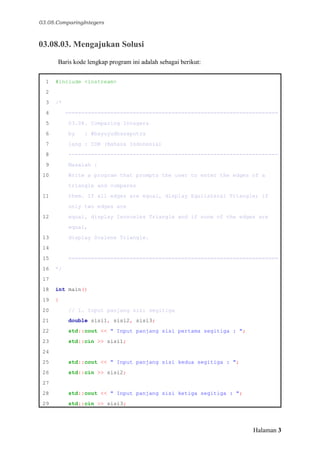 03.08. Membandingkan Integer Menggunakan Bahasa Pemrograman C++ | PDF