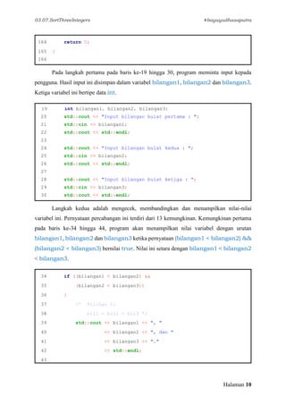 03.07. Mengurutkan Integer Menggunakan Bahasa Pemrograman C++ | PDF