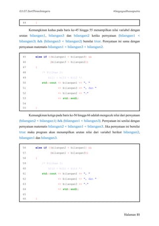 03.07. Mengurutkan Integer Menggunakan Bahasa Pemrograman C++ | PDF