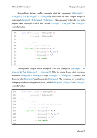 03.07. Mengurutkan Integer Menggunakan Bahasa Pemrograman C++ | PDF
