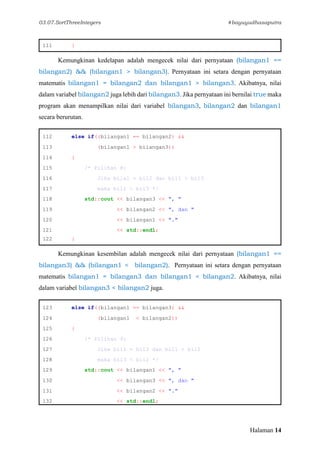 03.07. Mengurutkan Integer Menggunakan Bahasa Pemrograman C++ | PDF