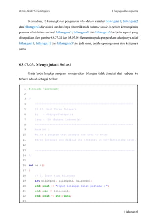 03.07. Mengurutkan Integer Menggunakan Bahasa Pemrograman C++ | PDF