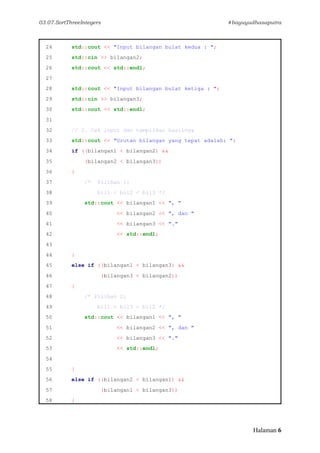 03.07. Mengurutkan Integer Menggunakan Bahasa Pemrograman C++ | PDF