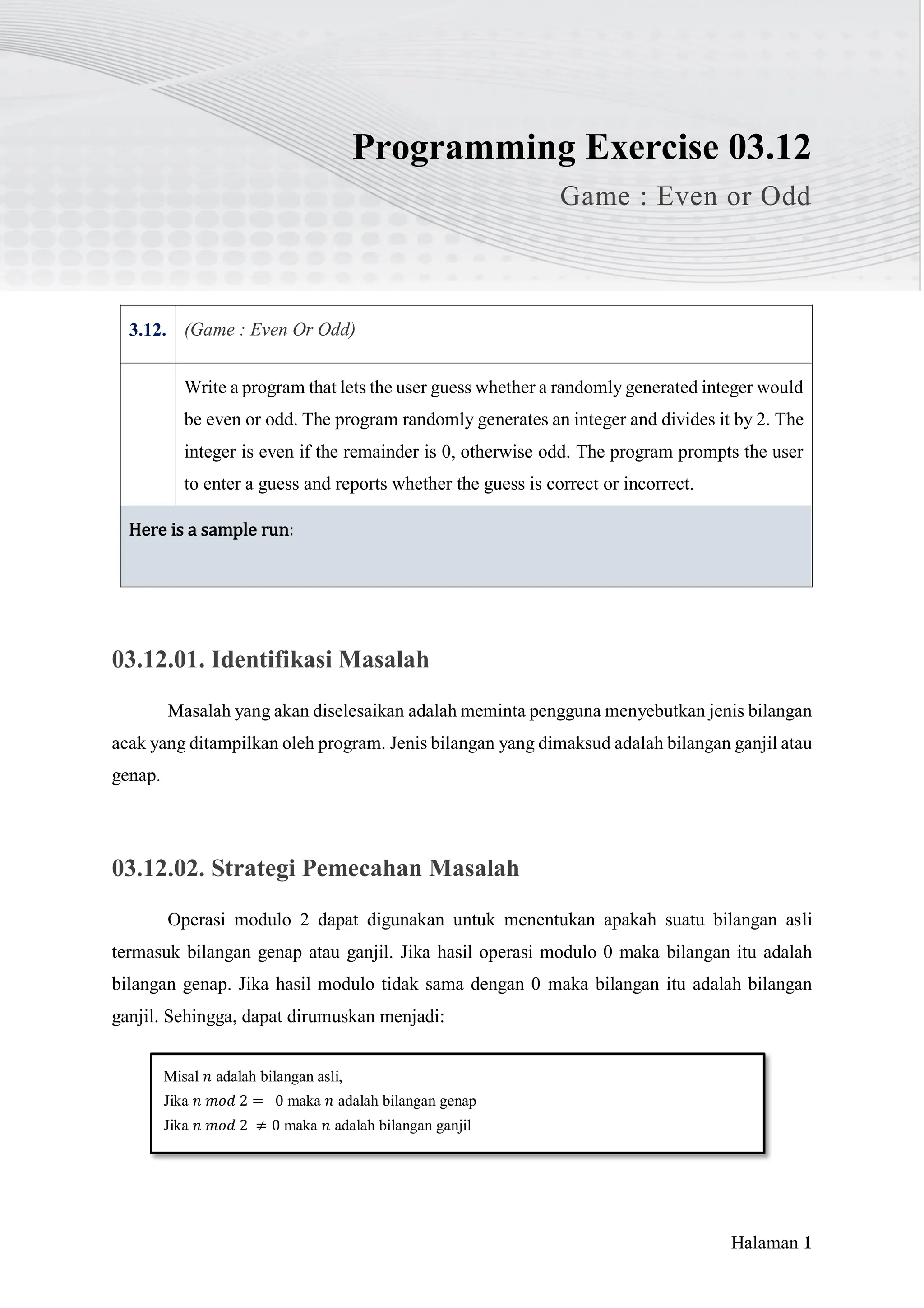 03.12. Games : Tebak Bilangan Genap Atau Ganjil Menggunakan Bahasa Pemrograman C++ | PDF